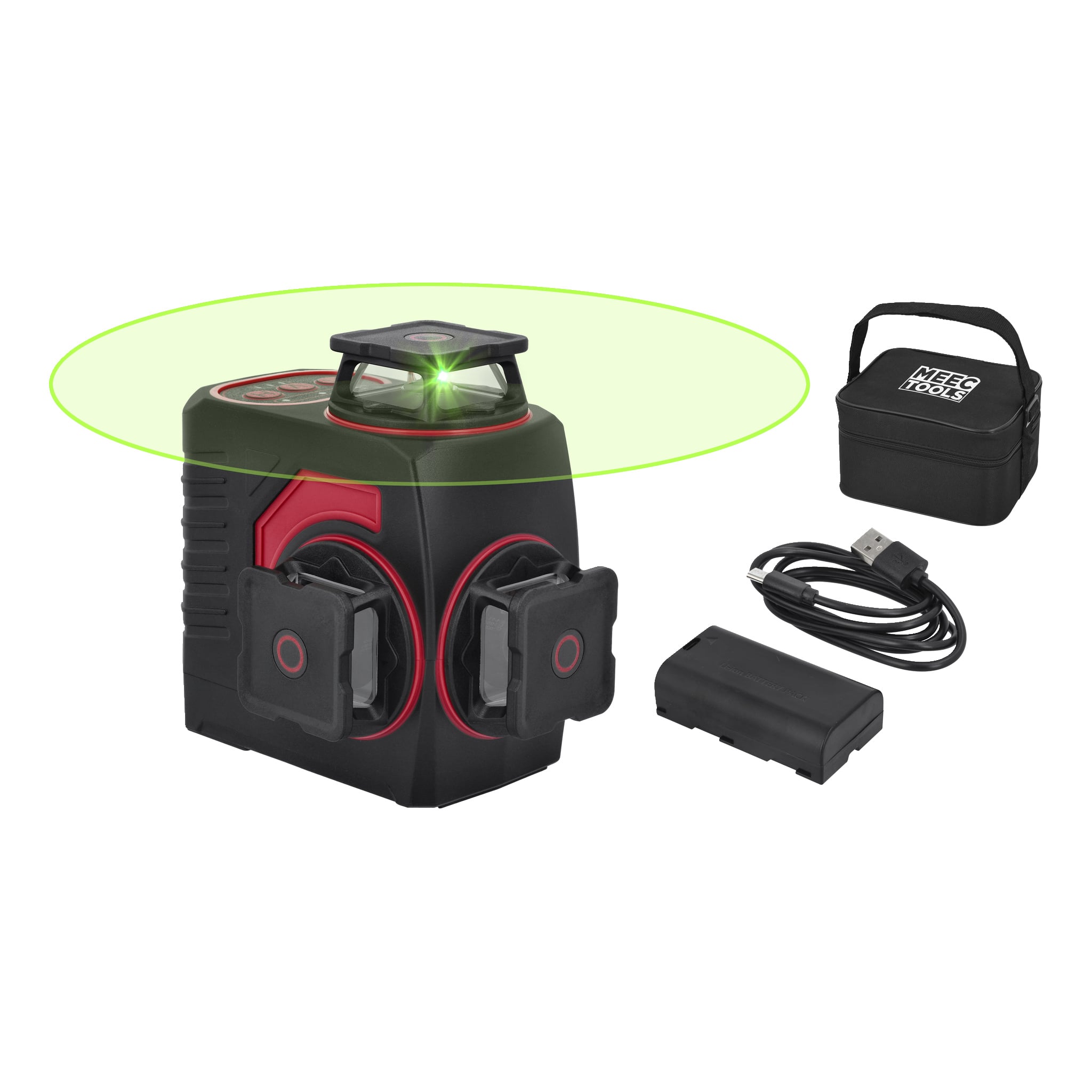 Oppladbar grønn krysslaser 3x360° | Meec Tools | Jula