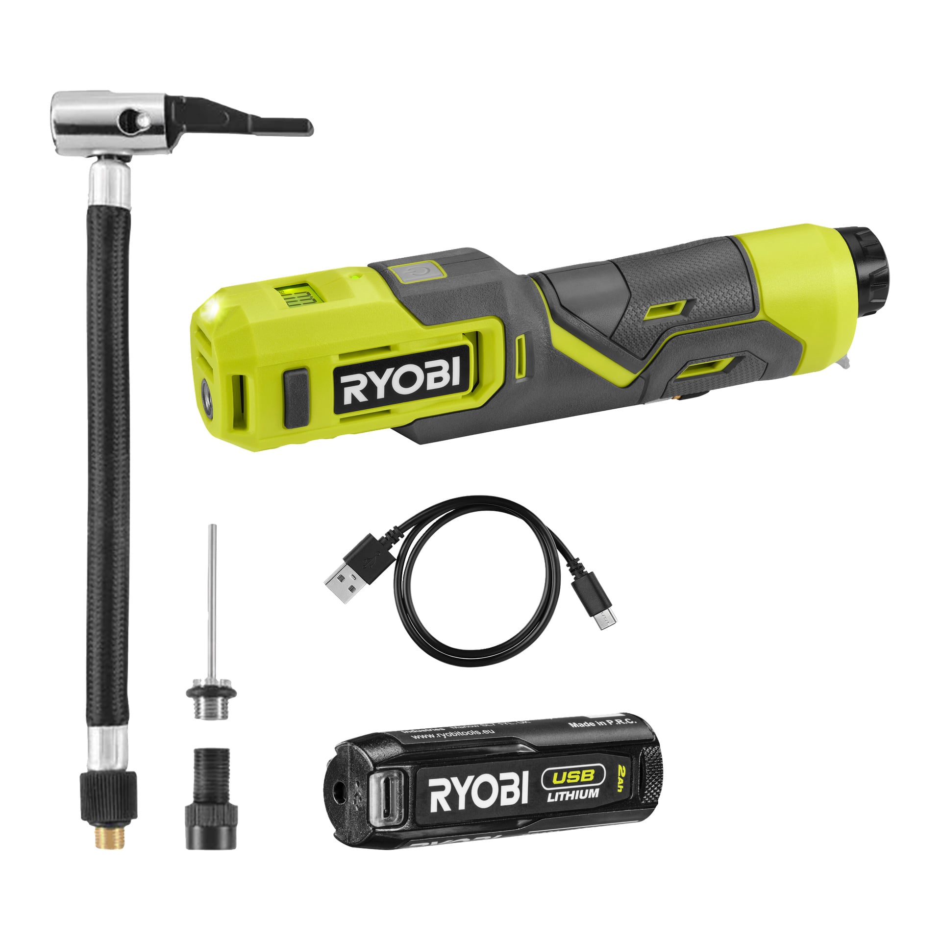 Batteridrevet minikompressor 4 V 2 Ah | Ryobi USB Lithium RI4-120G | Jula